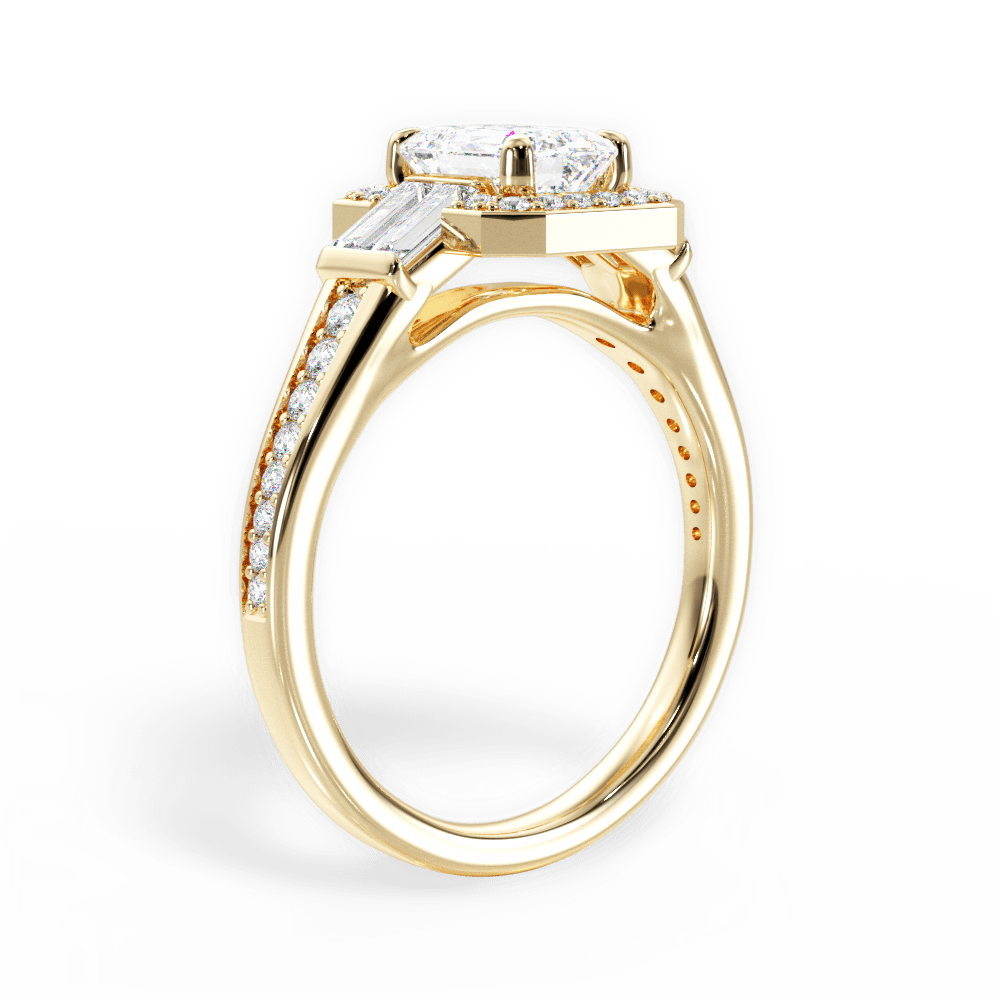 The Ada Emerald Cut 18kt Yellow Gold Baguette Halo Diamond Engagement ...