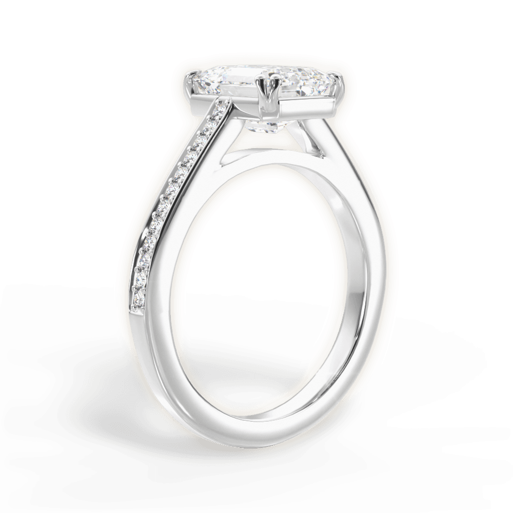 The Zahra Emerald Cut 18kt White Gold Pavé Vaulted Diamond Engagement ...