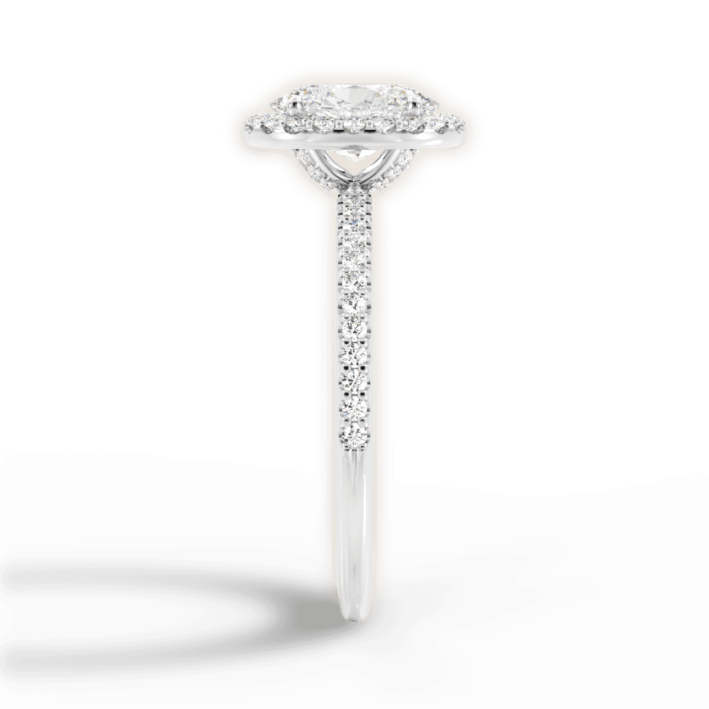 The Onesty Oval Cut Platinum French-Set Halo Diamond Gallery Engagement ...