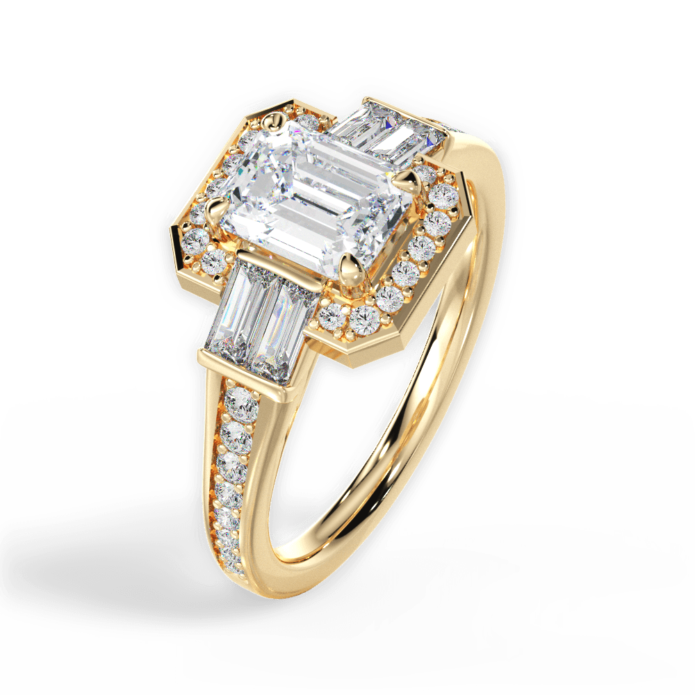The Ada Emerald Cut 18kt Yellow Gold Baguette Halo Diamond Engagement Ring | Ritani