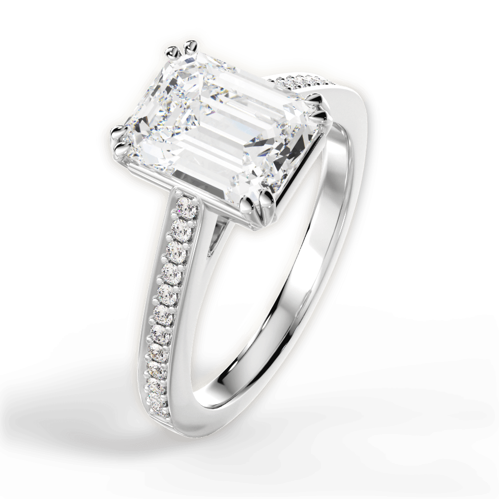 The Zahra Emerald Cut 18kt White Gold Pavé Vaulted Diamond Engagement ...