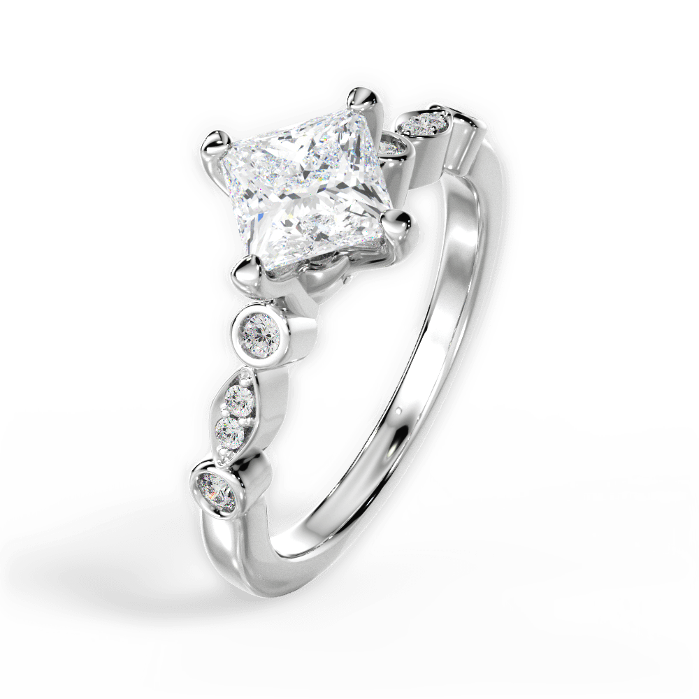 The Augusta Princess Shaped 14kt White Gold Kite-Set Diamond Sidestone ...