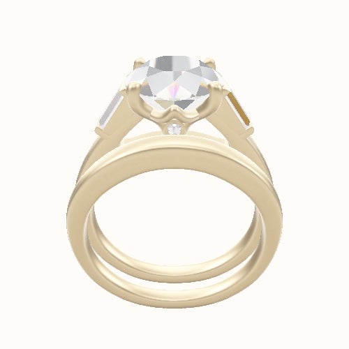 Cathedral Band with Baguette Sidestones Engagement Ring With Crown Four ...