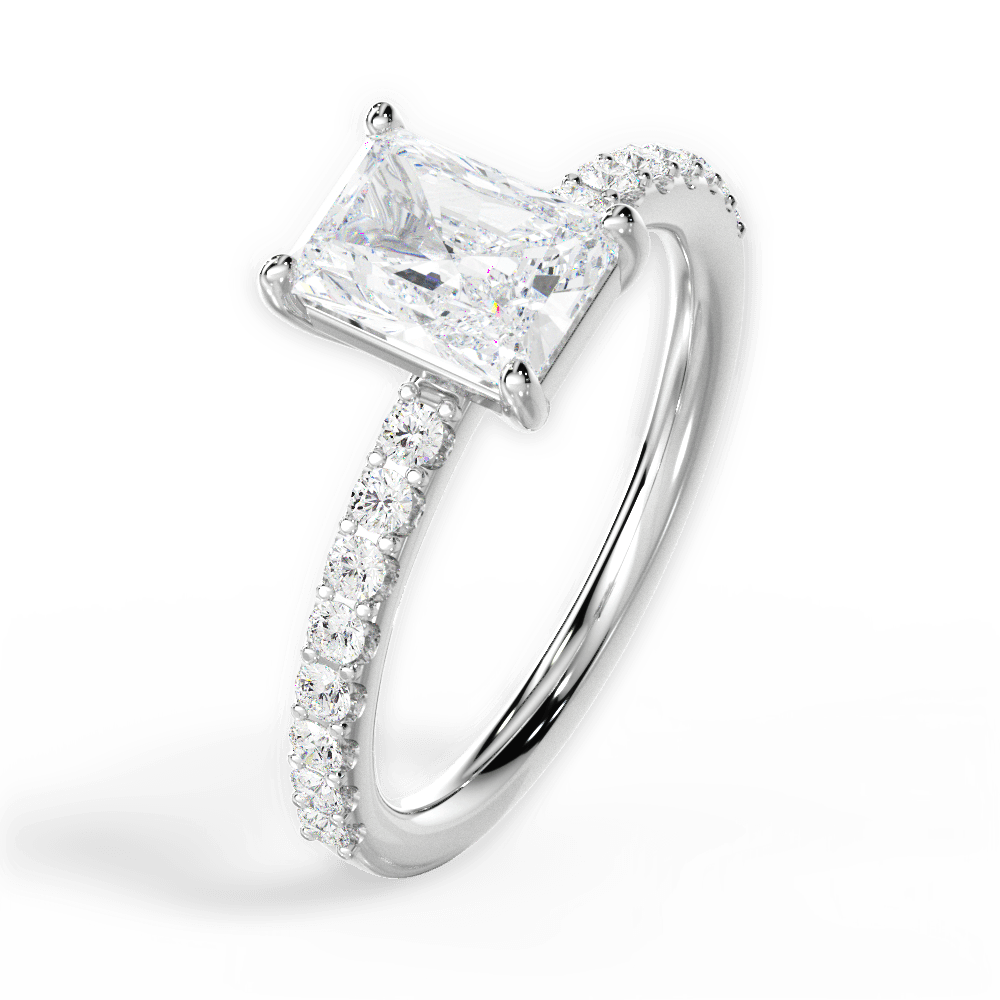 The Gaia Radiant Cut Platinum French-Set Diamond Band Engagement Ring ...
