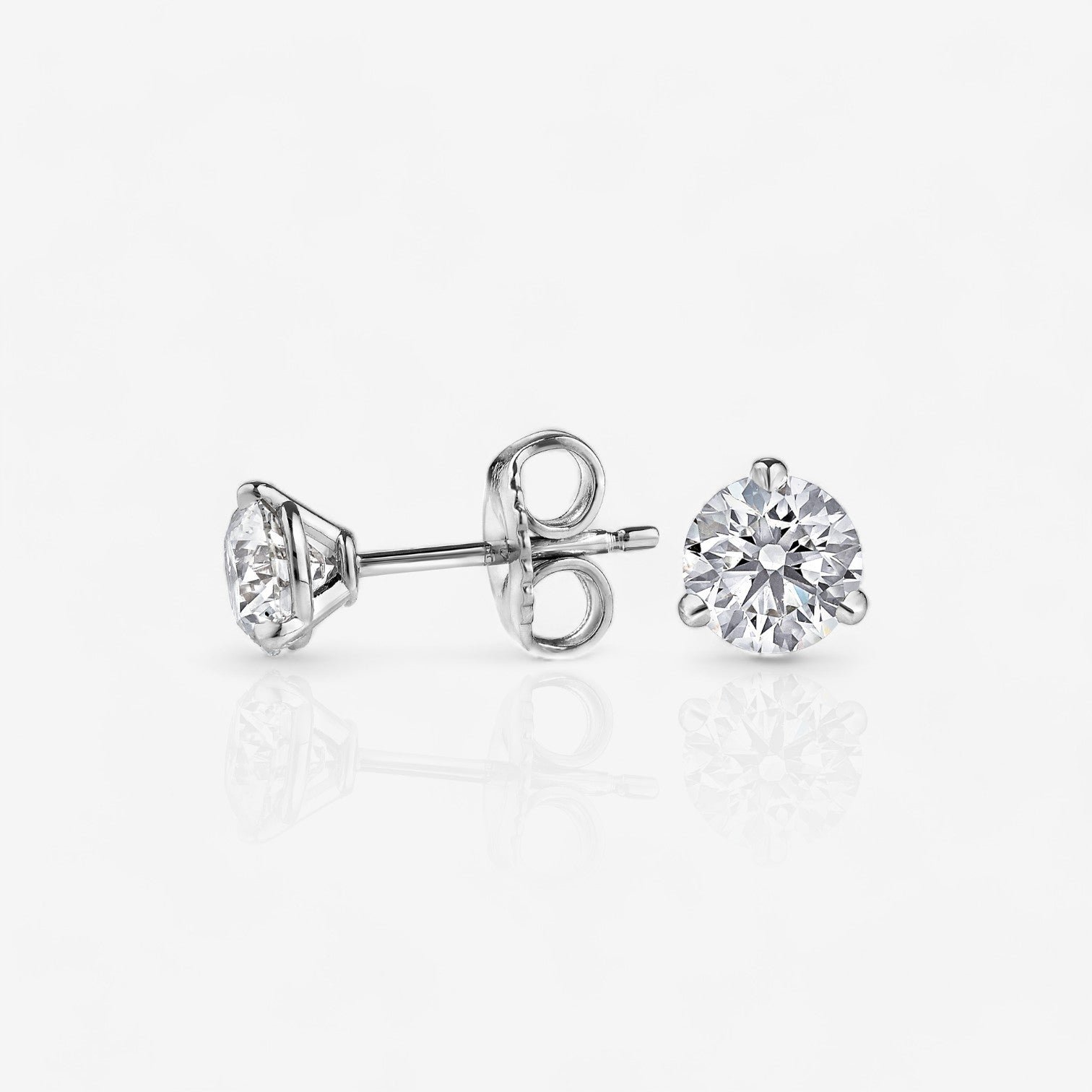 Lab-Grown Three-Prong Round Martini Diamond Stud Earrings 14kt White ...