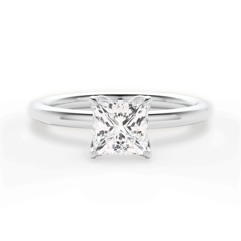 The Ora Princess Shaped Platinum Petal Head Solitaire Engagement Ring ...
