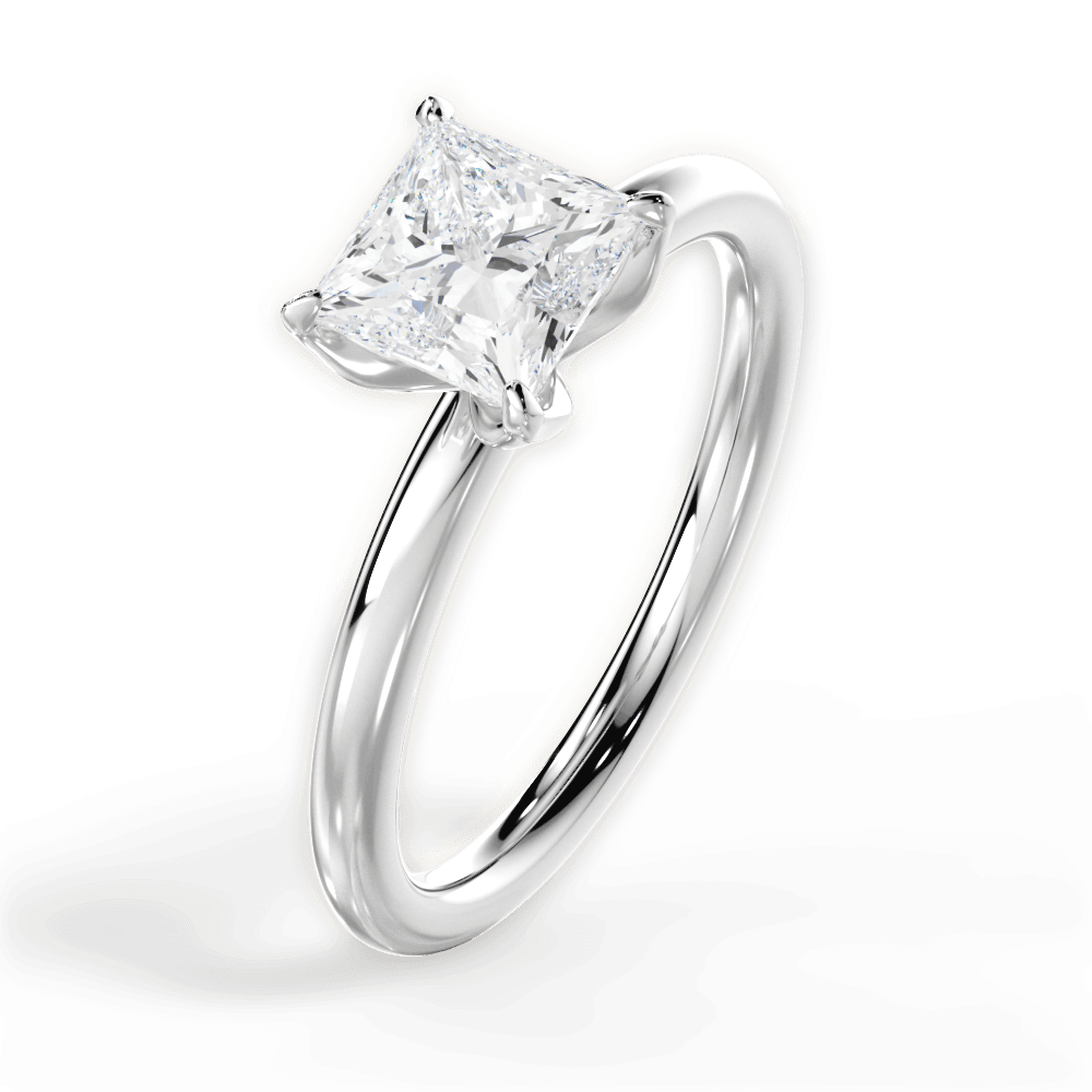 The Ora Princess Shaped Platinum Petal Head Solitaire Engagement Ring ...