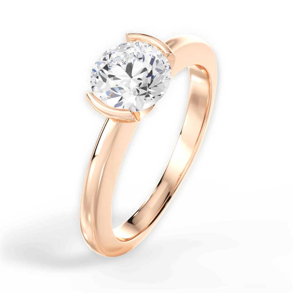 The Jaclyn Round Cut 18kt Rose Gold Solitaire Semi-Bezel-Set Engagement ...