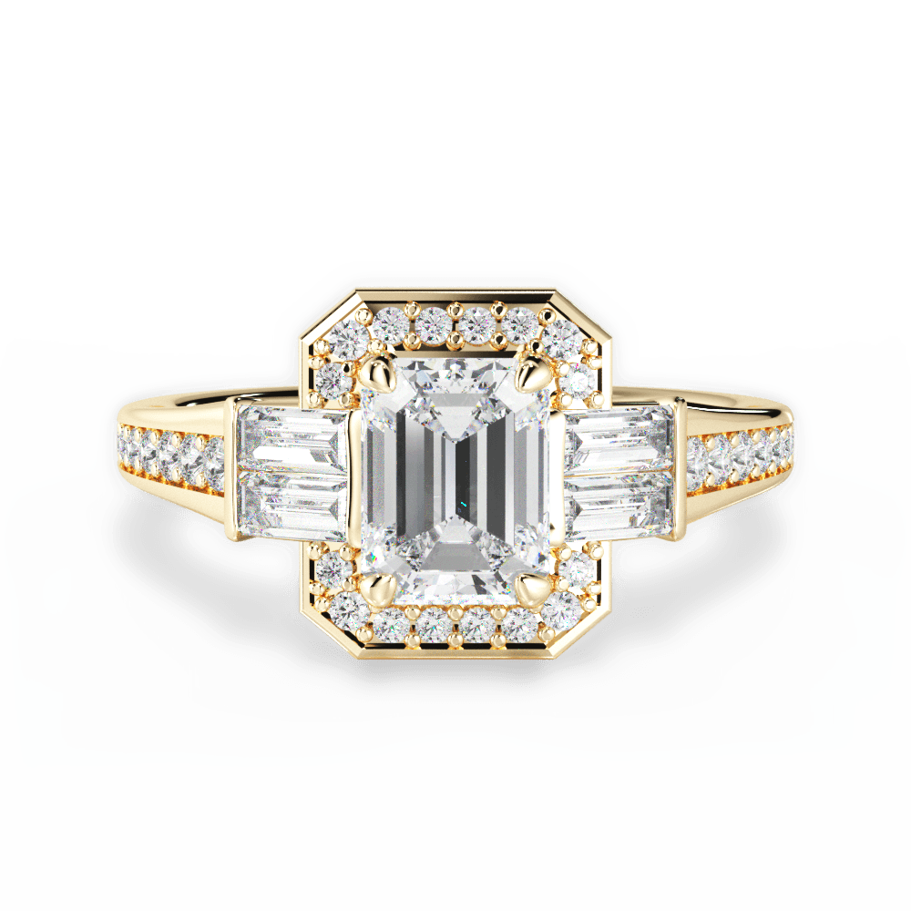 The Ada Emerald Cut 18kt Yellow Gold Baguette Halo Diamond Engagement Ring | Ritani