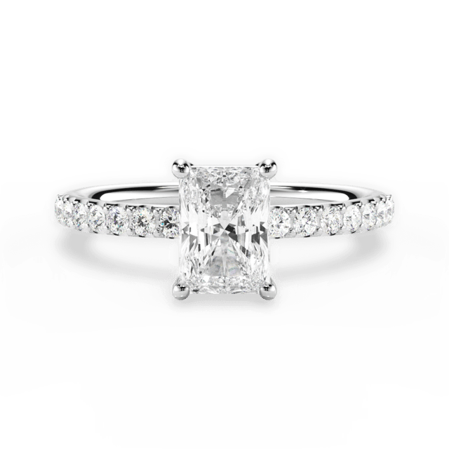 The Gaia Radiant Cut Platinum French-Set Diamond Band Engagement Ring ...