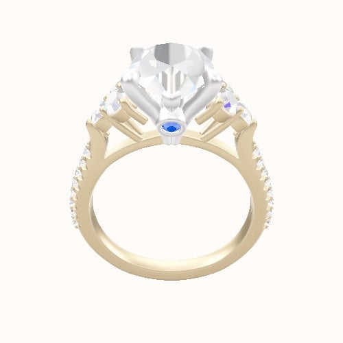 Cathedral Band with Baguette Sidestones With Accent Diamond Head 18kt ...
