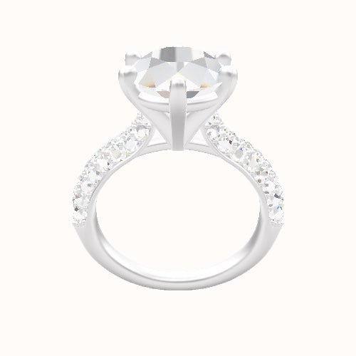 Cathedral Three Row Pave Engagement Ring With High Set Six Prong Head ...