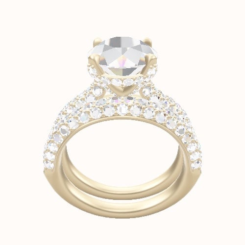 Cathedral Three Row Pave With Pave Basket Head and Matching Band 18kt ...