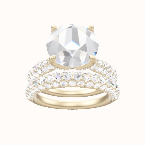 Cathedral Three Row Pave With Pave Petal Four Prong Head and Matching ...
