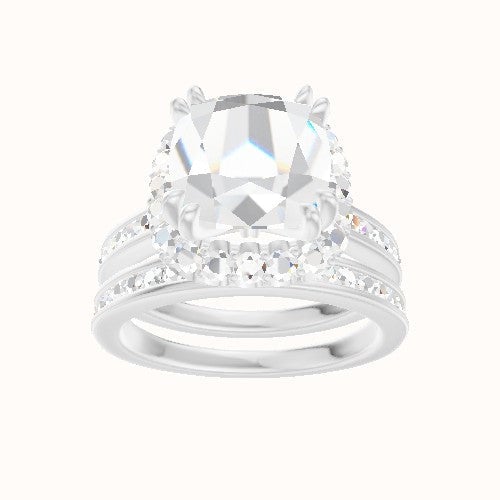 Tapered Channel Set With Halo with Double Prong Head and Matching Band ...