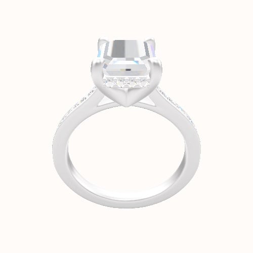 Tapered Channel Set Engagement Ring With V Prong with Hidden Halo Head ...