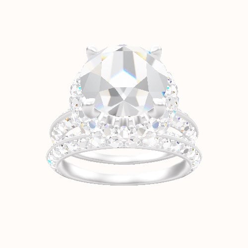 Tapered Knife Edge Double Row Pave With Low Set Waterfall Halo Head and ...