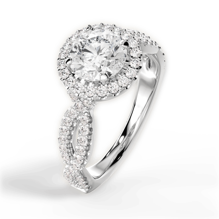 The Grace Round Cut 14kt White Gold Diamond Twist Halo Engagement Ring ...