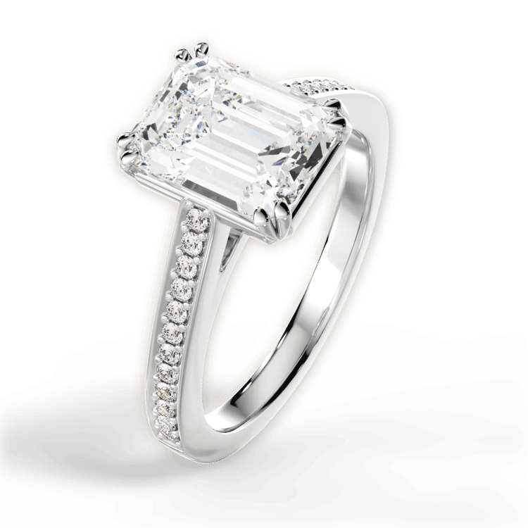 The Zahra Emerald Cut 18kt White Gold Pavé Vaulted Diamond Engagement ...