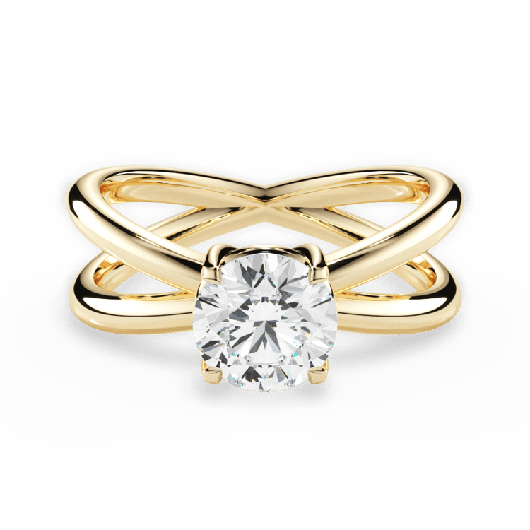 The Ciara Round Cut 18kt Yellow Gold Split Double Band Solitaire ...