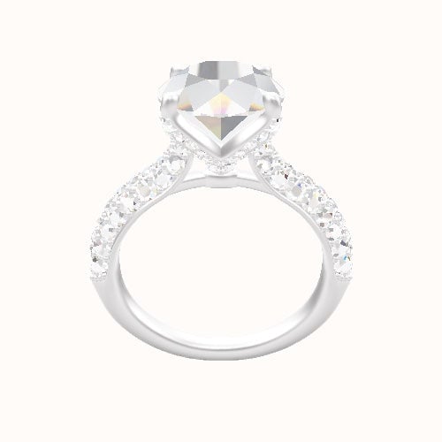 Cathedral Three Row Pave Engagement Ring With Pave Petal Four Prong ...