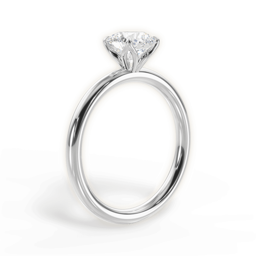 The Ora Round Cut 14kt White Gold Petal Head Solitaire Engagement Ring ...