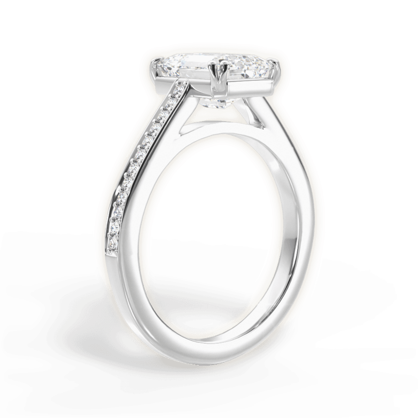 The Zahra Emerald Cut 18kt White Gold Pavé Vaulted Diamond Engagement ...