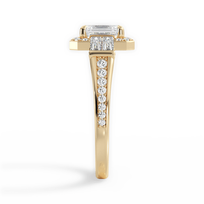 The Ada Emerald Cut 18kt Yellow Gold Baguette Halo Diamond Engagement ...