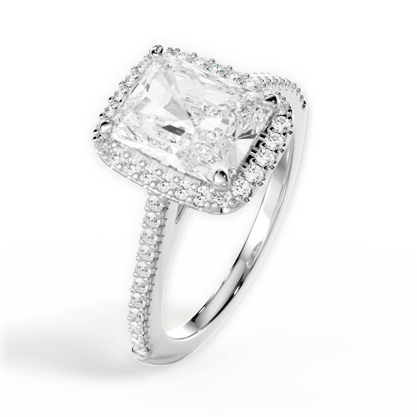 The Melod Radiant Cut 14kt White Gold Dainty Diamond Halo Engagement ...