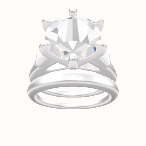 Cathedral Band with Baguette Sidestones With Classic Six Prong Head and ...